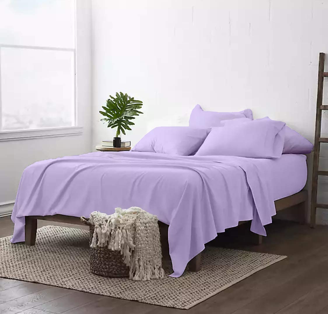 MGPS 100% Real Certified Organic Cotton Bedsheet Set, Full Size 6 Piece 800-Thread-Count Sheet Set, [1 Fitted + 1 Flat + 4 Pillowcases], Fits Mattress Upto 8" Deep Pocket - Lilac