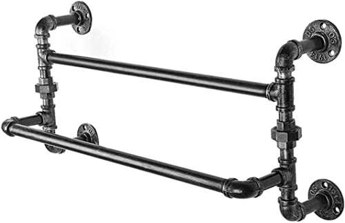 Towel Rack Towel Rail Retro Towel Rack with Double Towel Holder Wall-Mounted Shower Shelf Industrial Style Iron Pipe Pipework Wall Shelves Towel Bar Towel Holder/Schwarz/25 inch