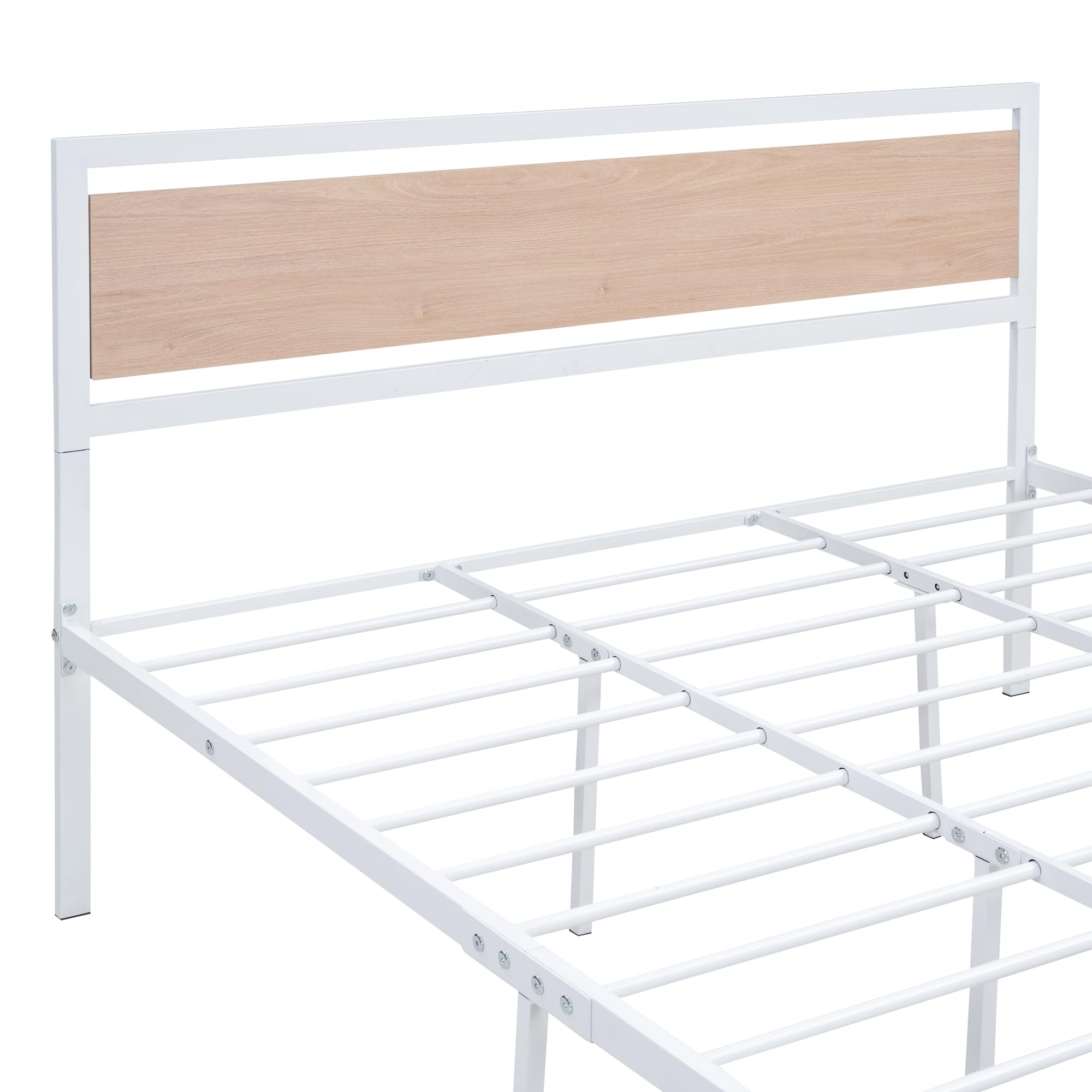 HABUHOME Queen Size Platform Bed, Metal and Wood Bed Frame with Headboard and Footboard, White