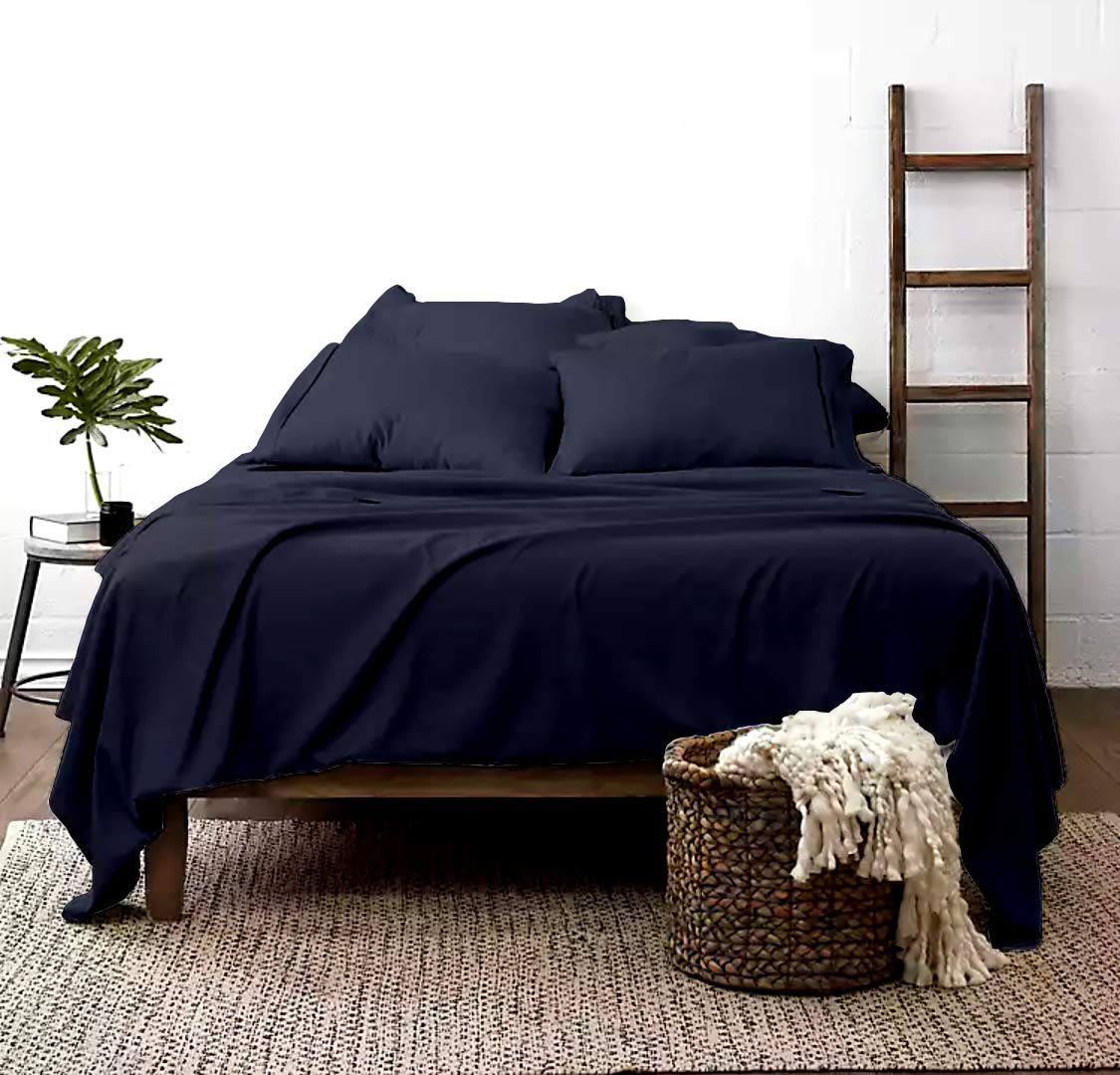 MGPS 100% Real Certified Organic Cotton Bedsheet Set, Full Size 6 Piece 800-Thread-Count Sheet Set, [1 Fitted + 1 Flat + 4 Pillowcases], Extra 24" Deep Pocket - Navy Blue