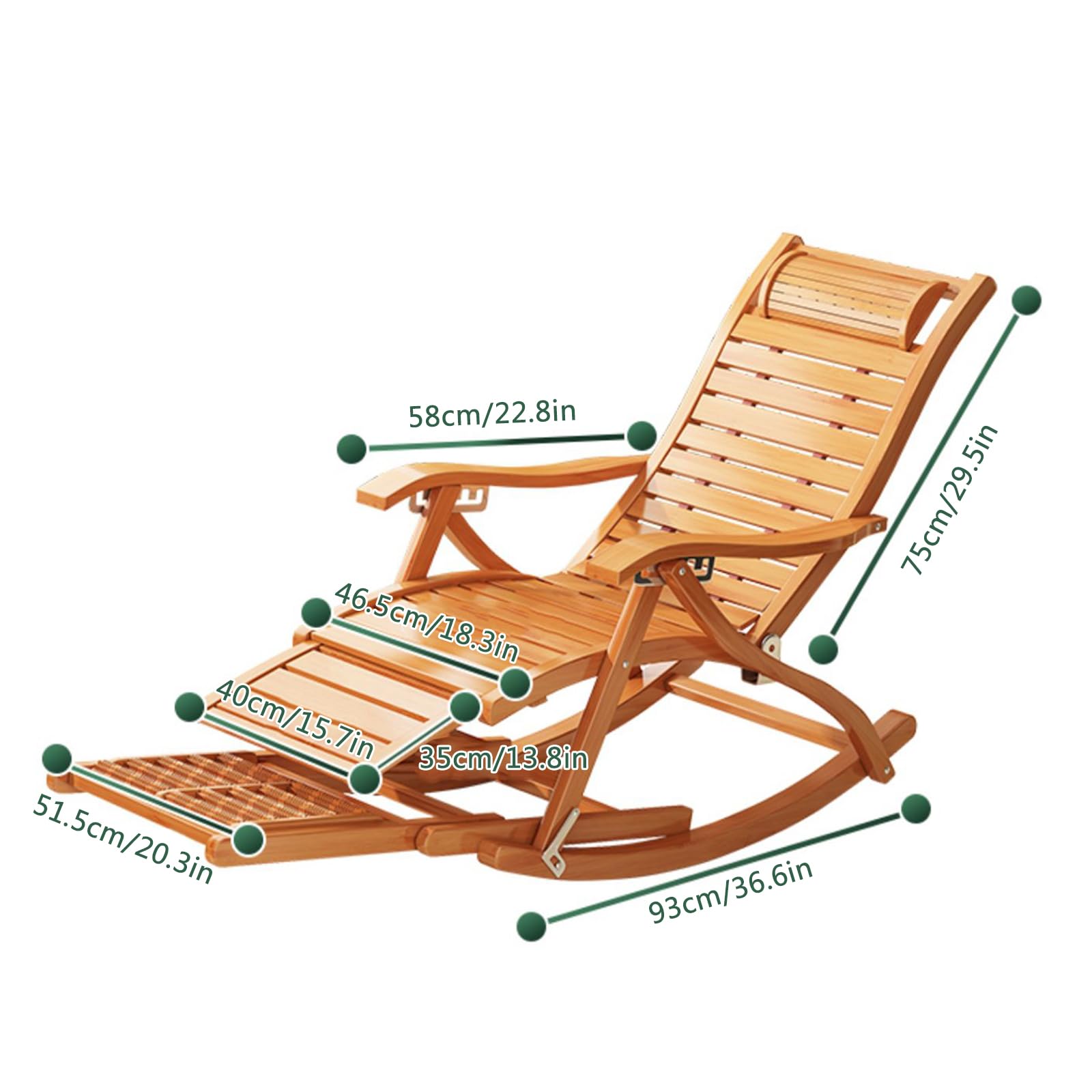 Outdoor Rocking Chair,Foldable Recliner,Bamboo Lounge Chair,Foldable Rocking Chair,Garden Deck Chairs for Elderly,Garden Chair,with Headrest Pillow and Foot Massage Board(Grey)
