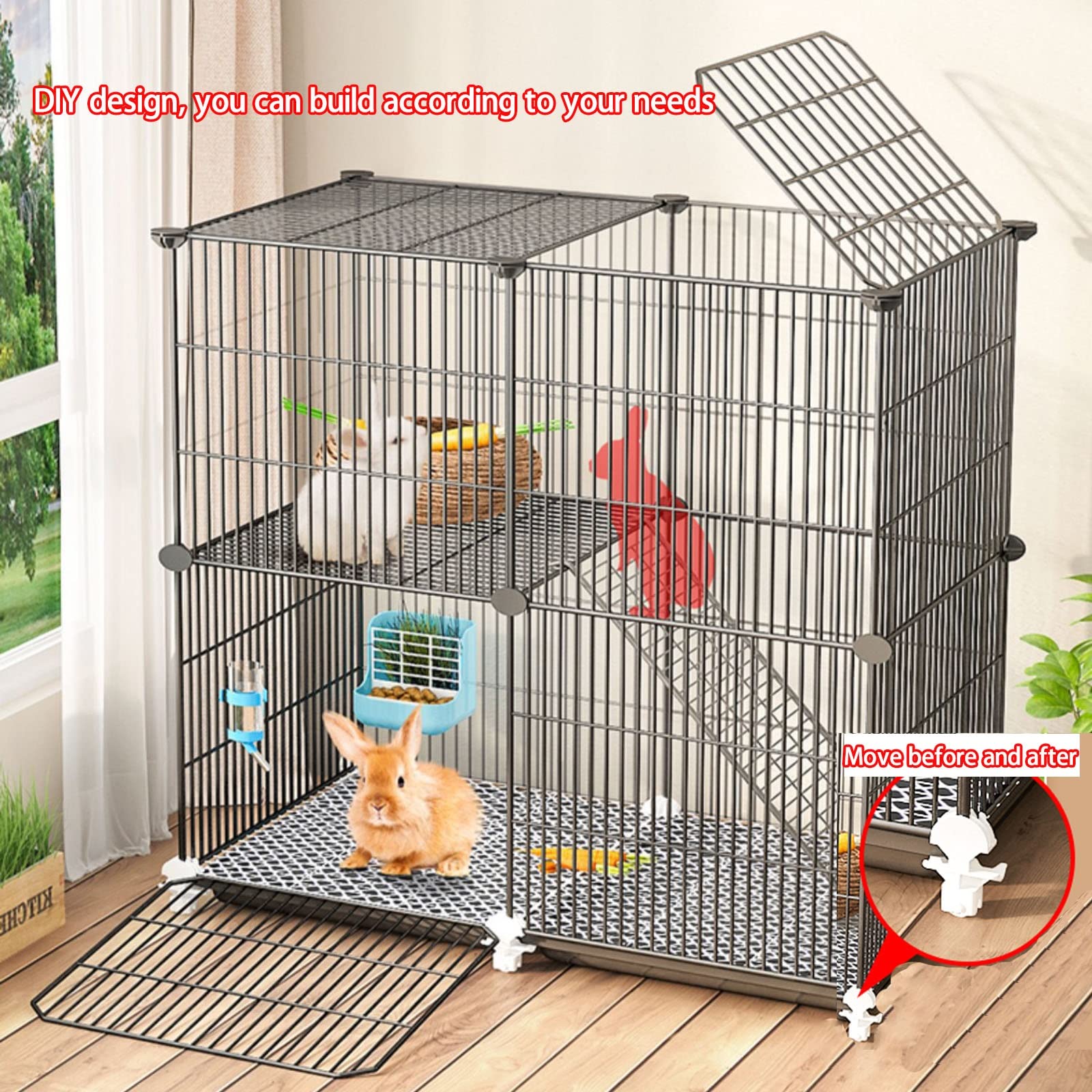 Guinea Pig Cage Bunny Cages Small Animal Cage Foldable Rabbit Cage Hutch with Pull Out Tray and Caster Platform for Ferret Chinchilla (Size : 42.9)
