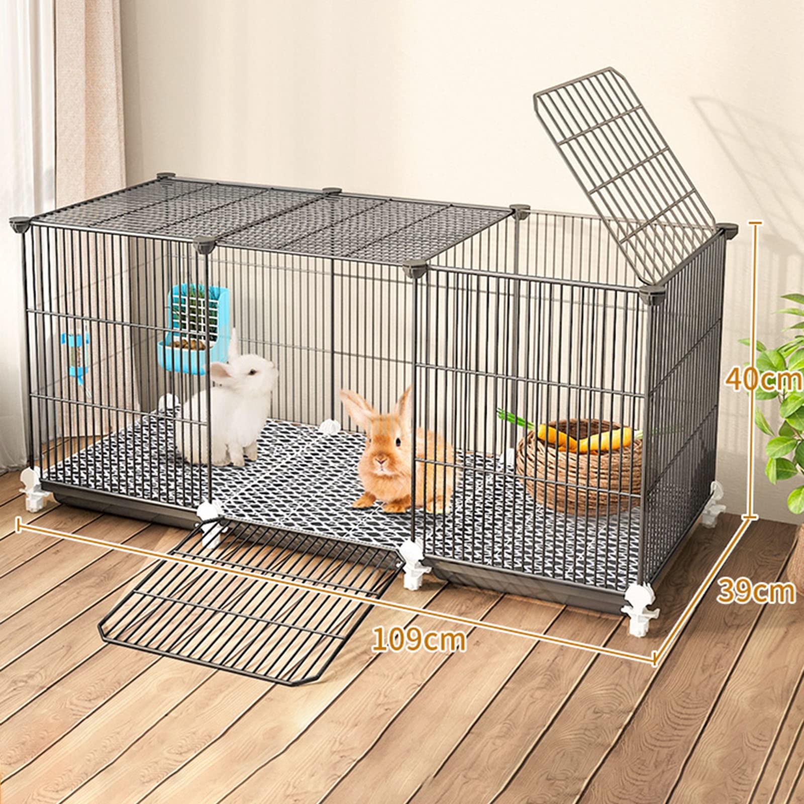 Guinea Pig Cage Bunny Cages Small Animal Cage Foldable Rabbit Cage Hutch with Pull Out Tray and Caster Platform for Ferret Chinchilla (Size : 42.9)
