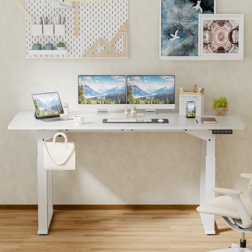 Shahoo Electric Standing Desk 4 Legs, 71 x 28 Inches Height Adjustable Table with Strong Dual Motor, Computer Workstation with Memory Preset for Home Office, White