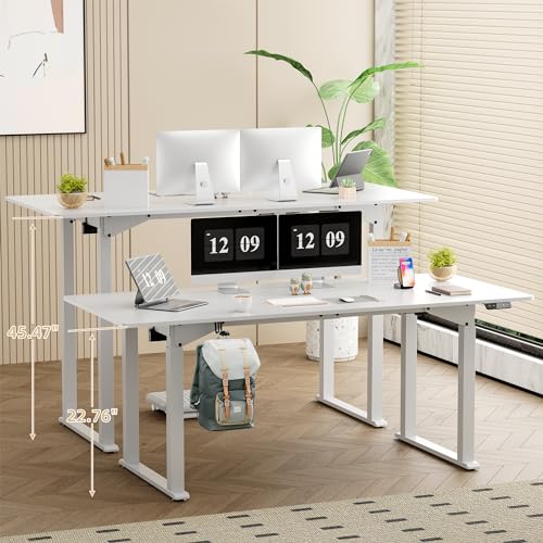 Shahoo Electric Standing Desk 4 Legs, 71 x 28 Inches Height Adjustable Table with Strong Dual Motor, Computer Workstation with Memory Preset for Home Office, White