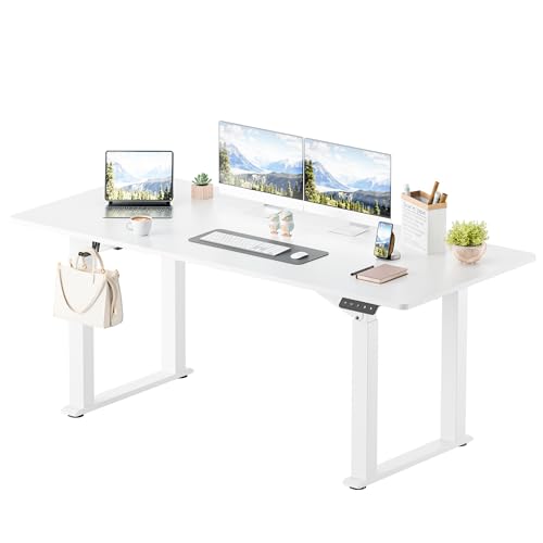 Shahoo Electric Standing Desk 4 Legs, 71 x 28 Inches Height Adjustable Table with Strong Dual Motor, Computer Workstation with Memory Preset for Home Office, White