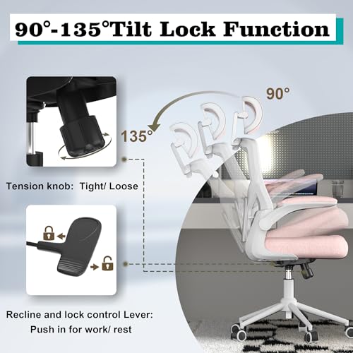 Ergonomic Office Chair, High Back Mesh Desk Chair with Molded Foam Cushion, Adjustable Headrest, Lumbar Support, Lock Function (Petal Pink)