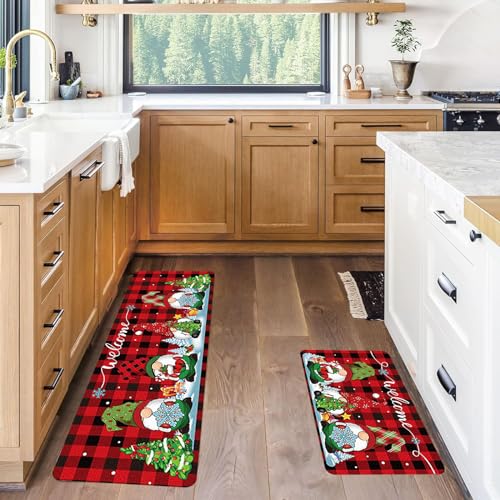 Valcatch Christmas Kitchen Rug, Non Slip Kitchen Mat 2 Pieces, Christmas Decor for Kitchen, Kitchen Rugs and Mats Washable, Comfort Standing Runner Mats for Laundry, Sink, Bathroom(Christmas 01)