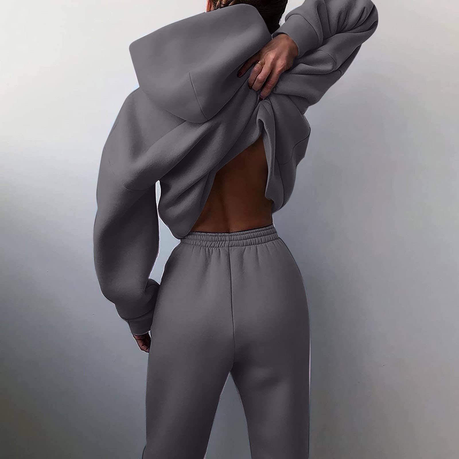 FUJATXIA Loungewear Sets for Women 2 Piece-Women's Sweatsuit Set 2 Piece Long Sleeve Hoodie and Sweatpants Sport (Grey, S)