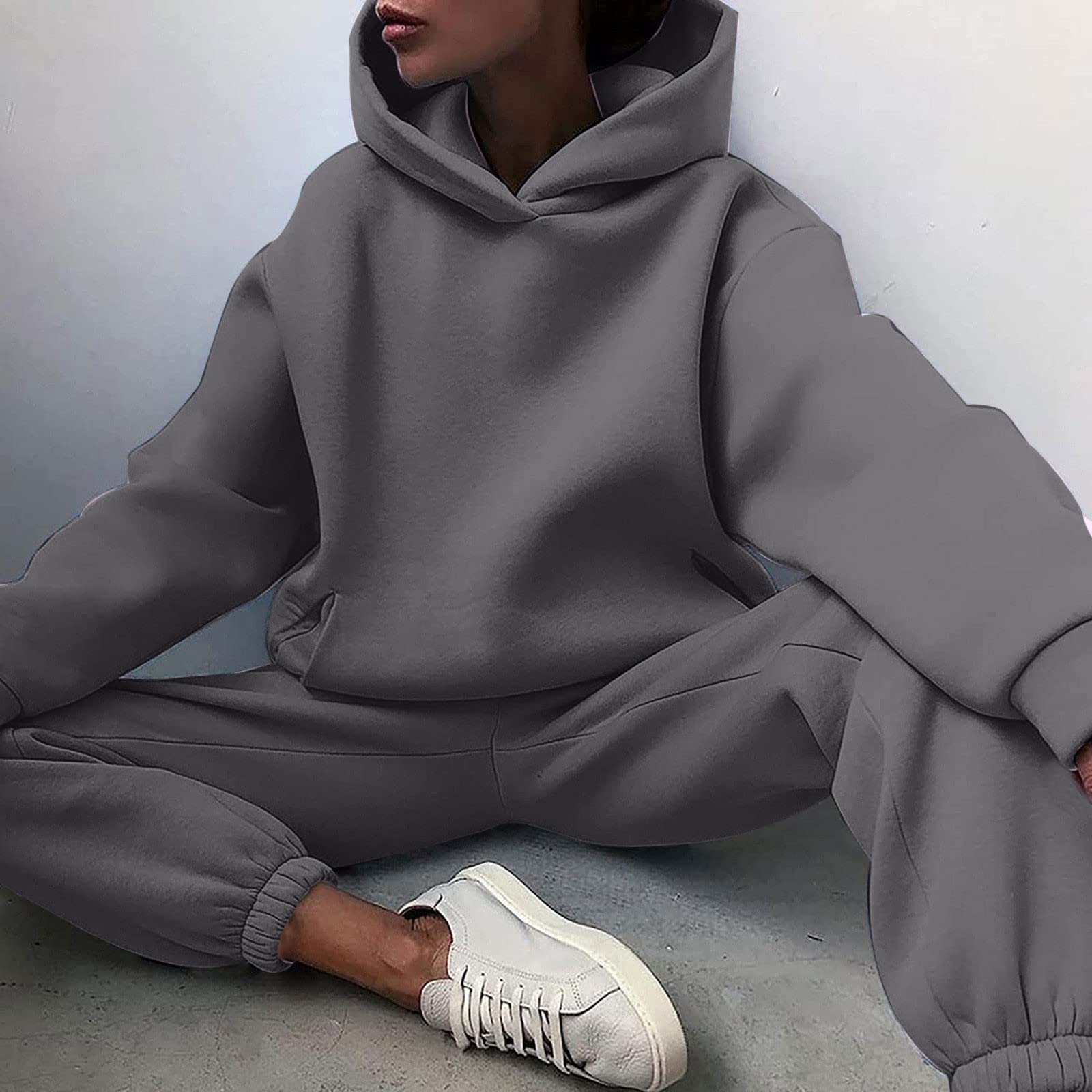 FUJATXIA Loungewear Sets for Women 2 Piece-Women's Sweatsuit Set 2 Piece Long Sleeve Hoodie and Sweatpants Sport (Grey, S)