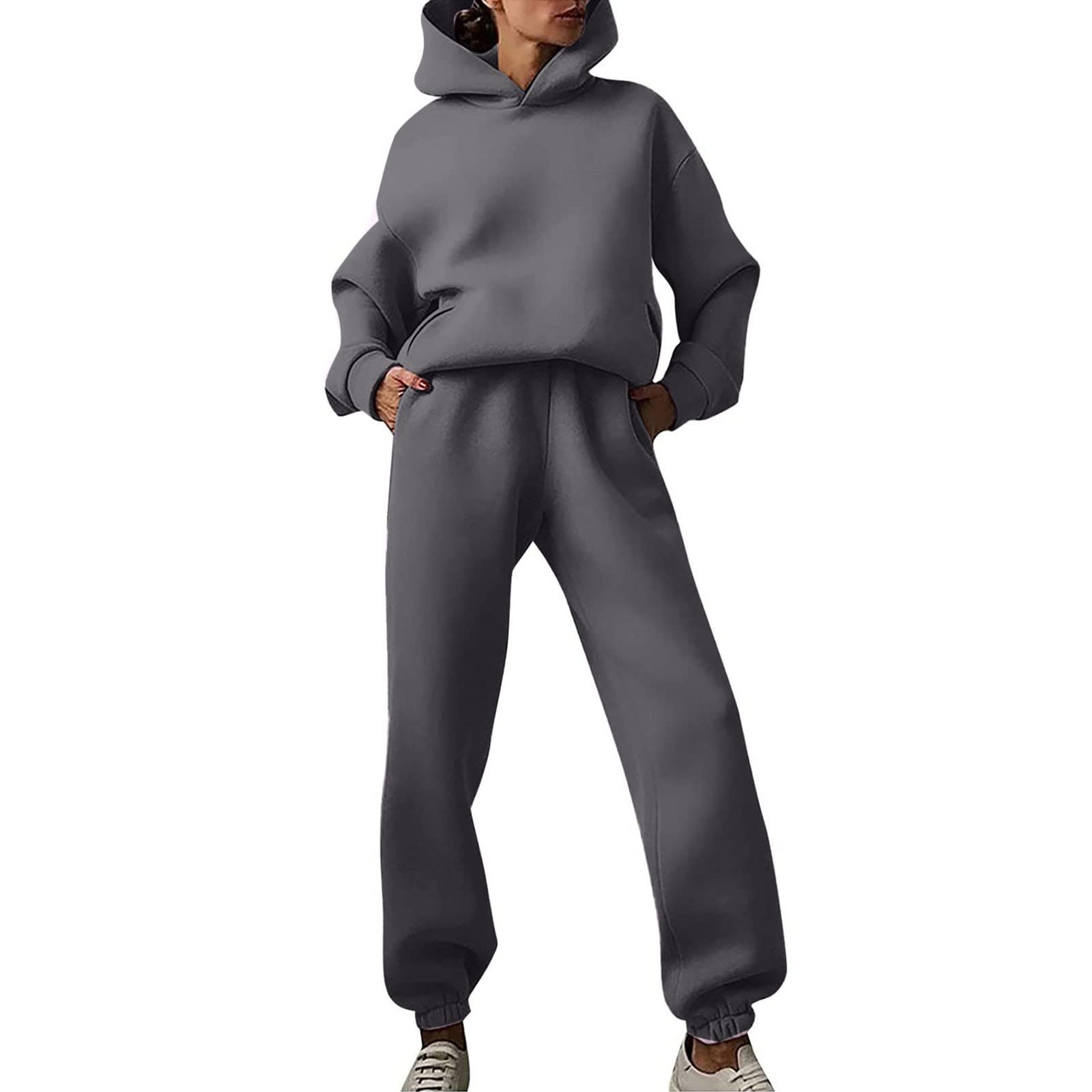 FUJATXIA Loungewear Sets for Women 2 Piece-Women's Sweatsuit Set 2 Piece Long Sleeve Hoodie and Sweatpants Sport (Grey, S)