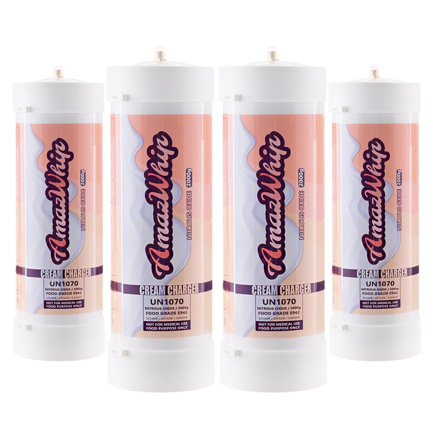 AmazWhip Premium Whipped Cream Charger 2000g 3.3L, Food Grade Nitrous Oxide Tank Pure Flavored N2O Chargers, For Any Standard Whipping Cream Dispenser (4 canisters)