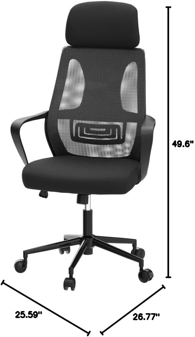 ralex-chair Office Chair Ergonomic Desk Chair Comfort Adjustable Height with Wheels,Lumbar Support Mesh Swivel Computer Home Office Study Task Chair (Black)