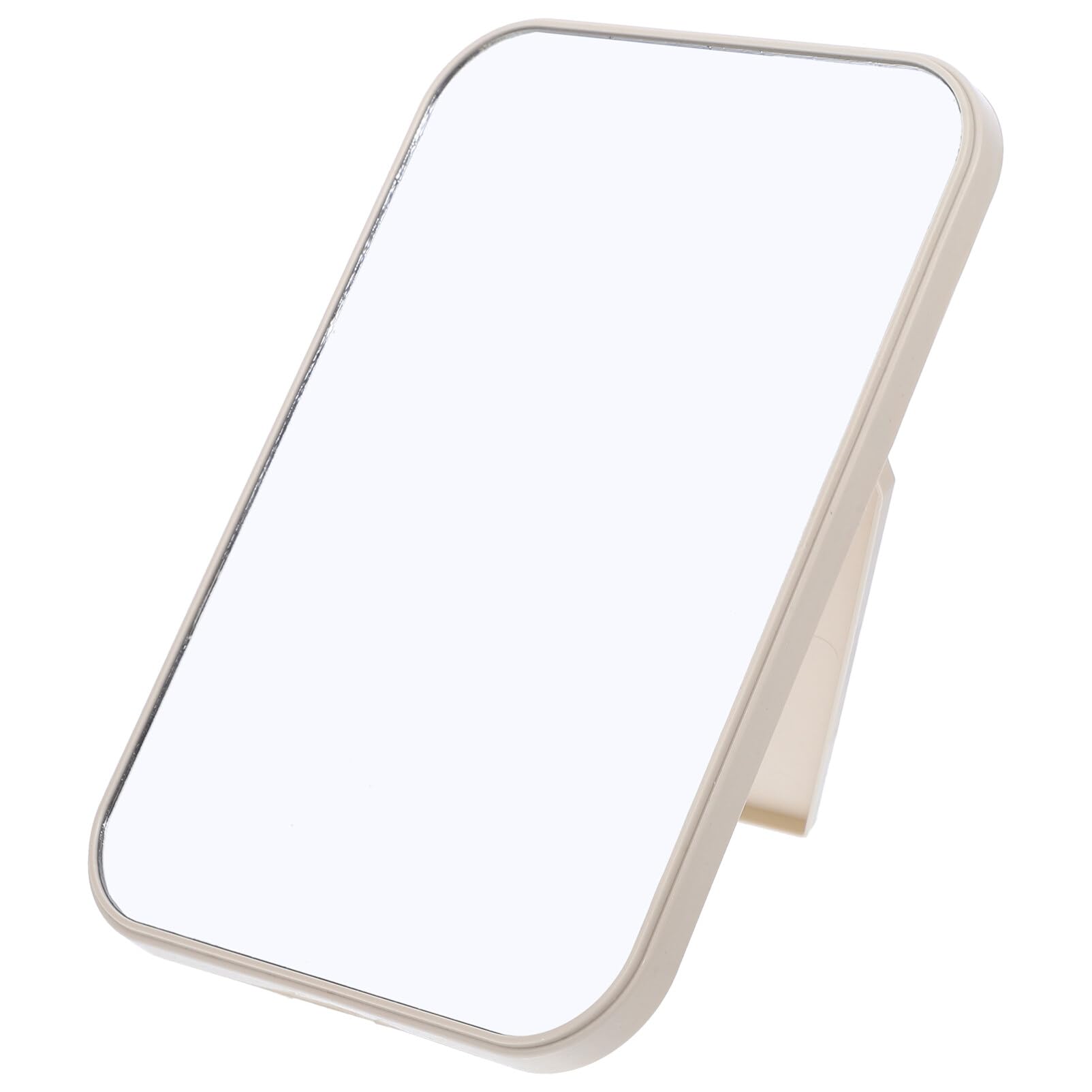 VOSAREA Desktop Makeup Mirror, 8 Inch High Definition Portable Mirror Simple Folding Makeup Mirror with Stand Decorative Rectangle Mirror Beige for Office Home