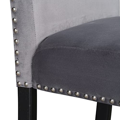 ERYE 5 Pieces Counter Height Set with Faux Marble Table and 4 Velvet Upholstered Seater Chairs with Nailhead Decor for Home Kitchen & Dining Room Furniture Breakfast, Lunch & Dinner, Blue, Gray