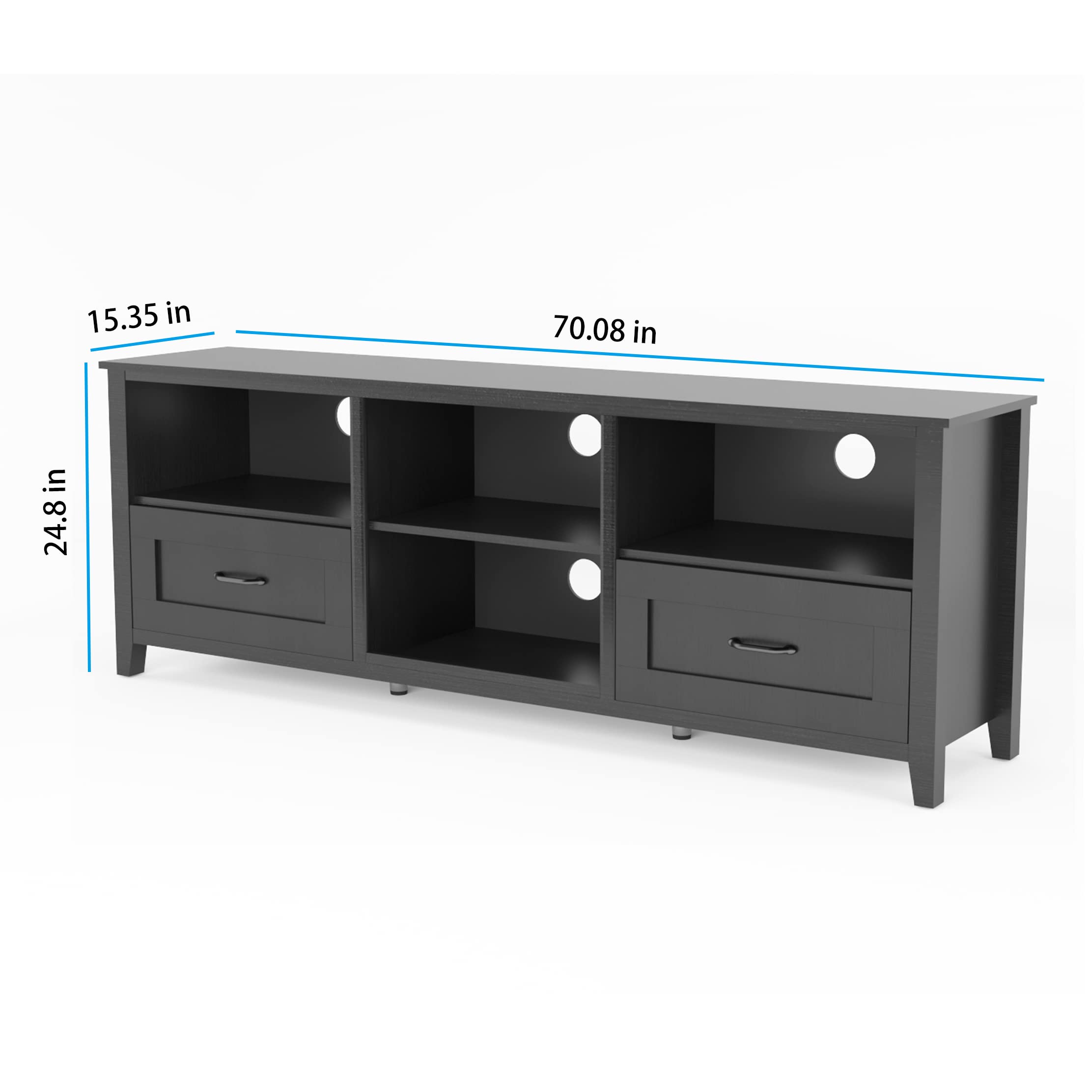 Tiokop 70.08" 60",Large Class TV Stand, Modern Entertainment Center with with 2 Drawers and 4 Storage Compartment,Wood Cabinet Media Console for Living Room,Bedroom,Black