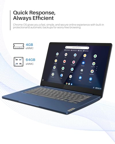 Lenovo 2023 Slim 3 Chromebook Laptop, 14" FHD Touch Screen for Student and Business, 8-Core MediaTek 520 Processor, 4GB RAM, 64GB eMMC, 13.5 H Long Battery Life, Wi-Fi 6, Webcam, Chrome OS