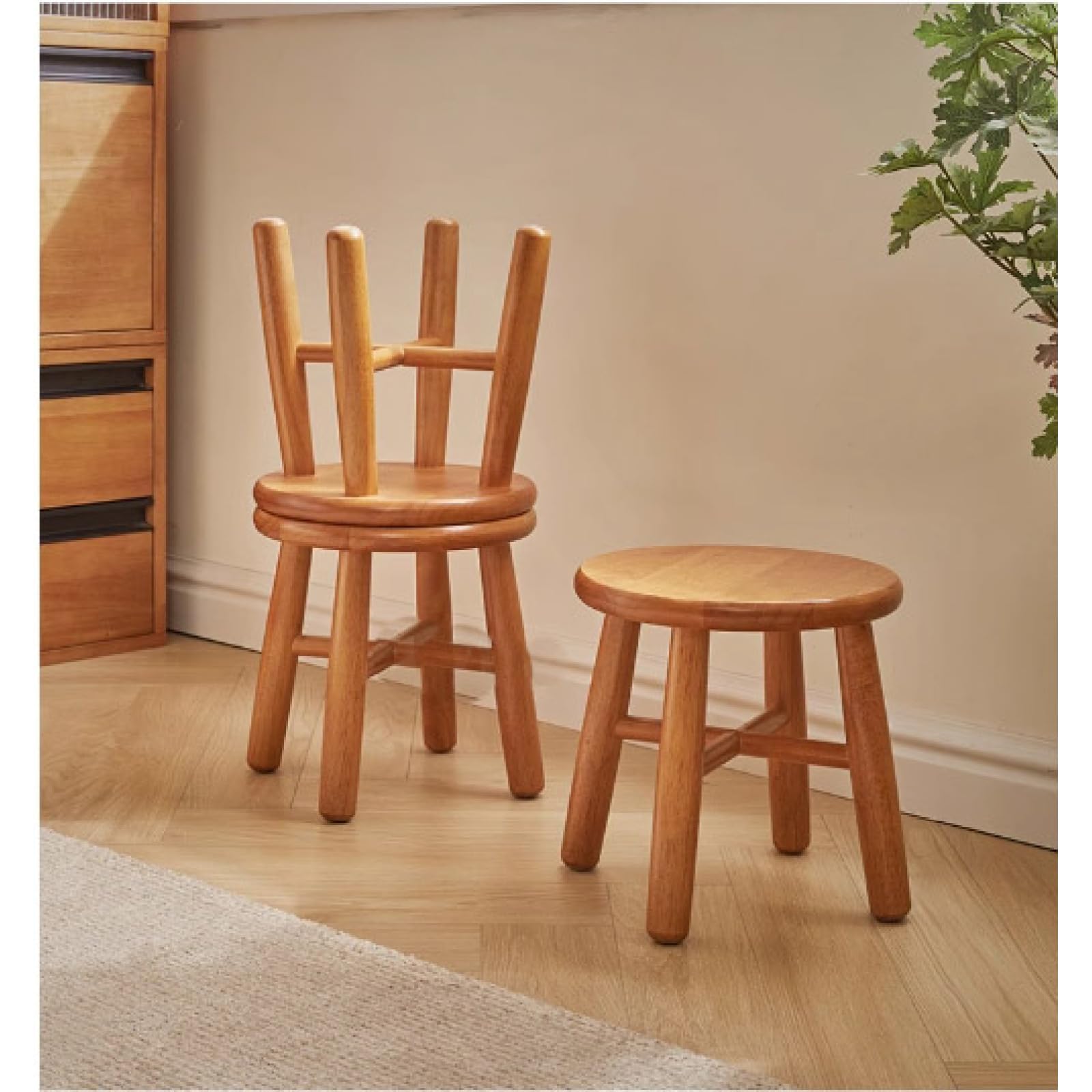 ACICS Round Step Stool Milking Stool Handcrafted Rubber Wood Stool Wooden Stool Small Short Stool, Shoe Changing Stool Shower Stool Suitable for Living Room Sofa Footstool(27 * 27 * 27CM, A)