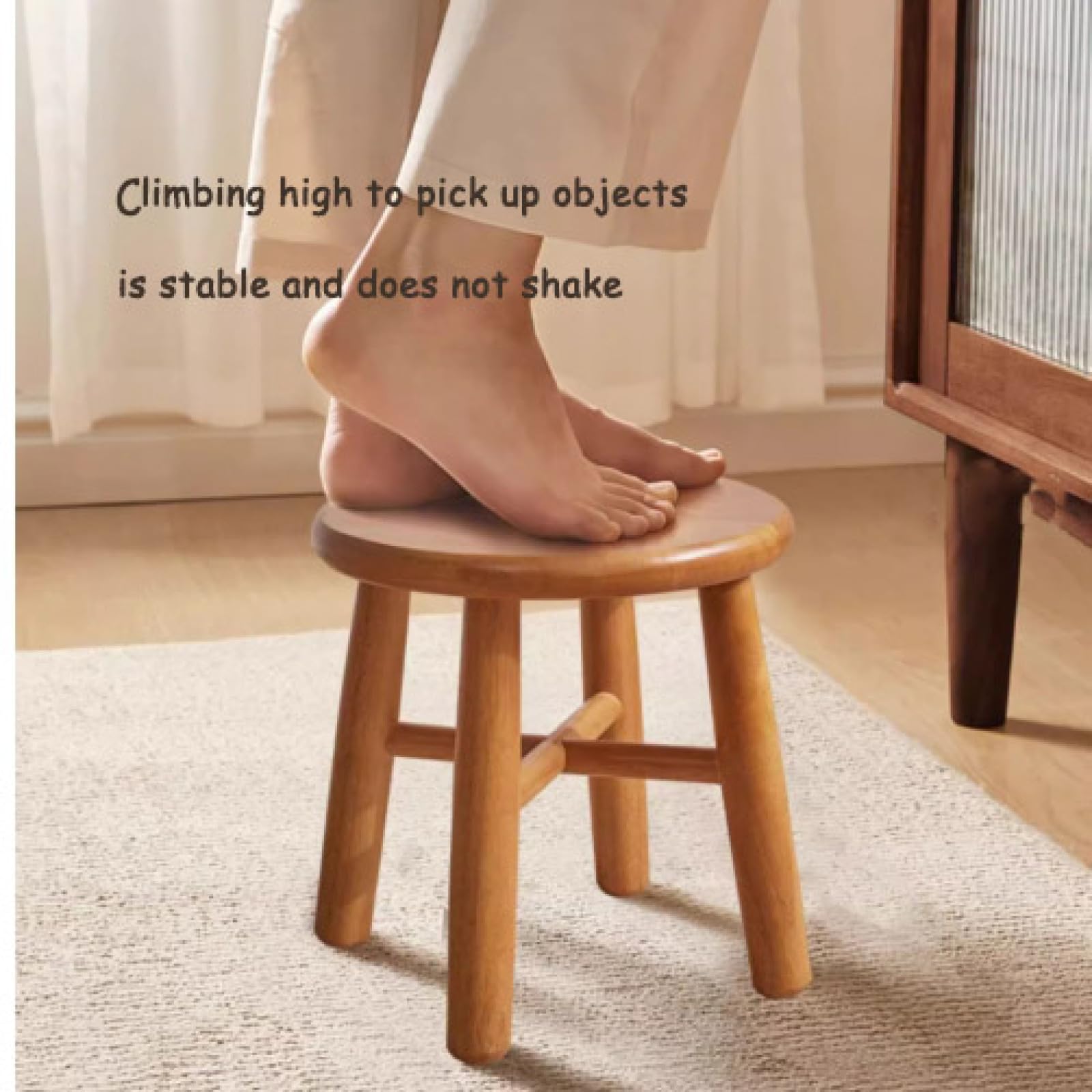 ACICS Round Step Stool Milking Stool Handcrafted Rubber Wood Stool Wooden Stool Small Short Stool, Shoe Changing Stool Shower Stool Suitable for Living Room Sofa Footstool(27 * 27 * 27CM, A)