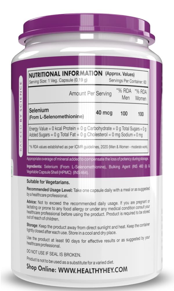 Nutrition Selenium Capsules 40mcg - Superior Absorption - 60 Vegetarian Capsules