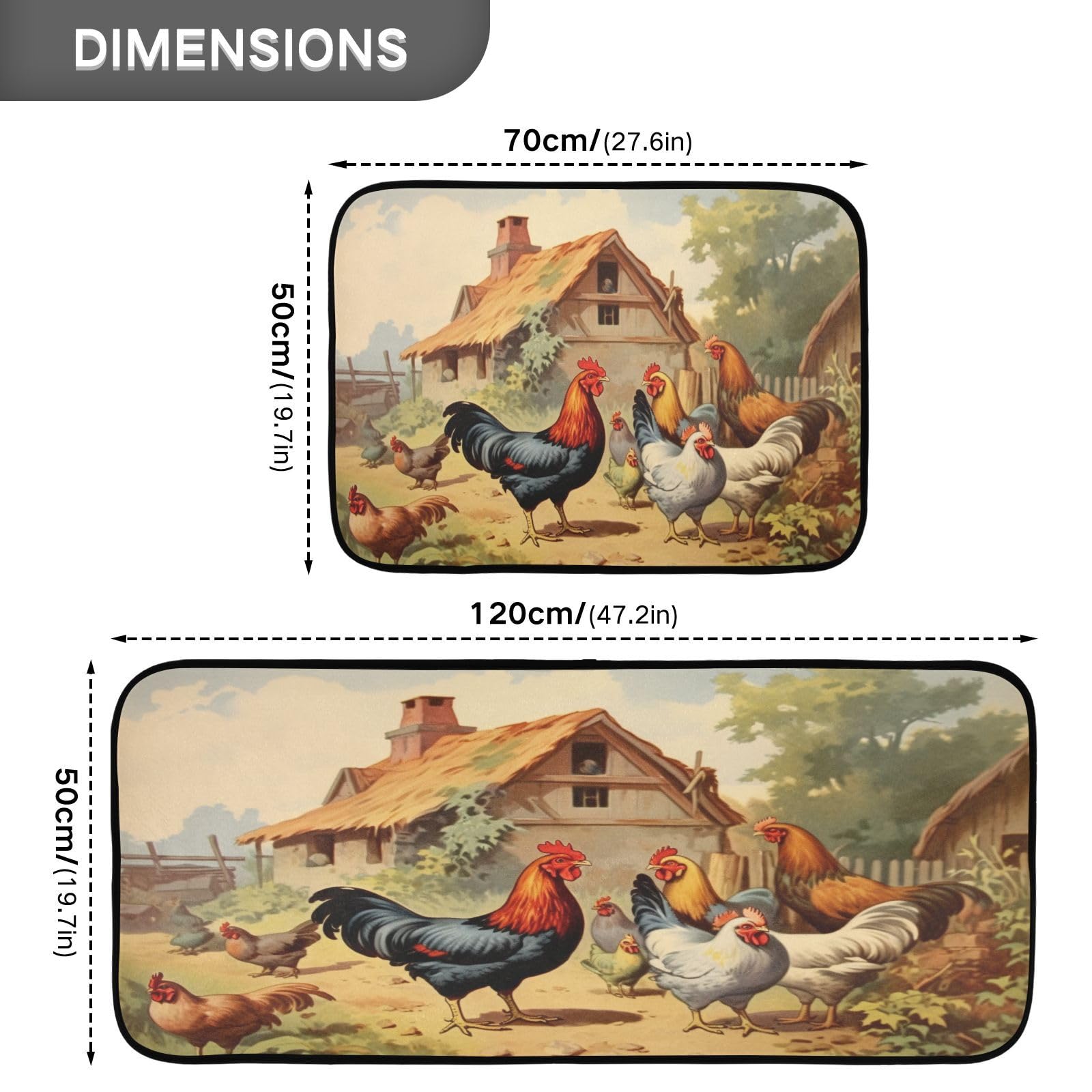 Kigai Farmhouse Chicken Coop Kitchen Rugs Waterproof Non Slip Kitchen Carpet Kitchen Floor Set for Sinks Offices Kitchens Cafes-2PCS