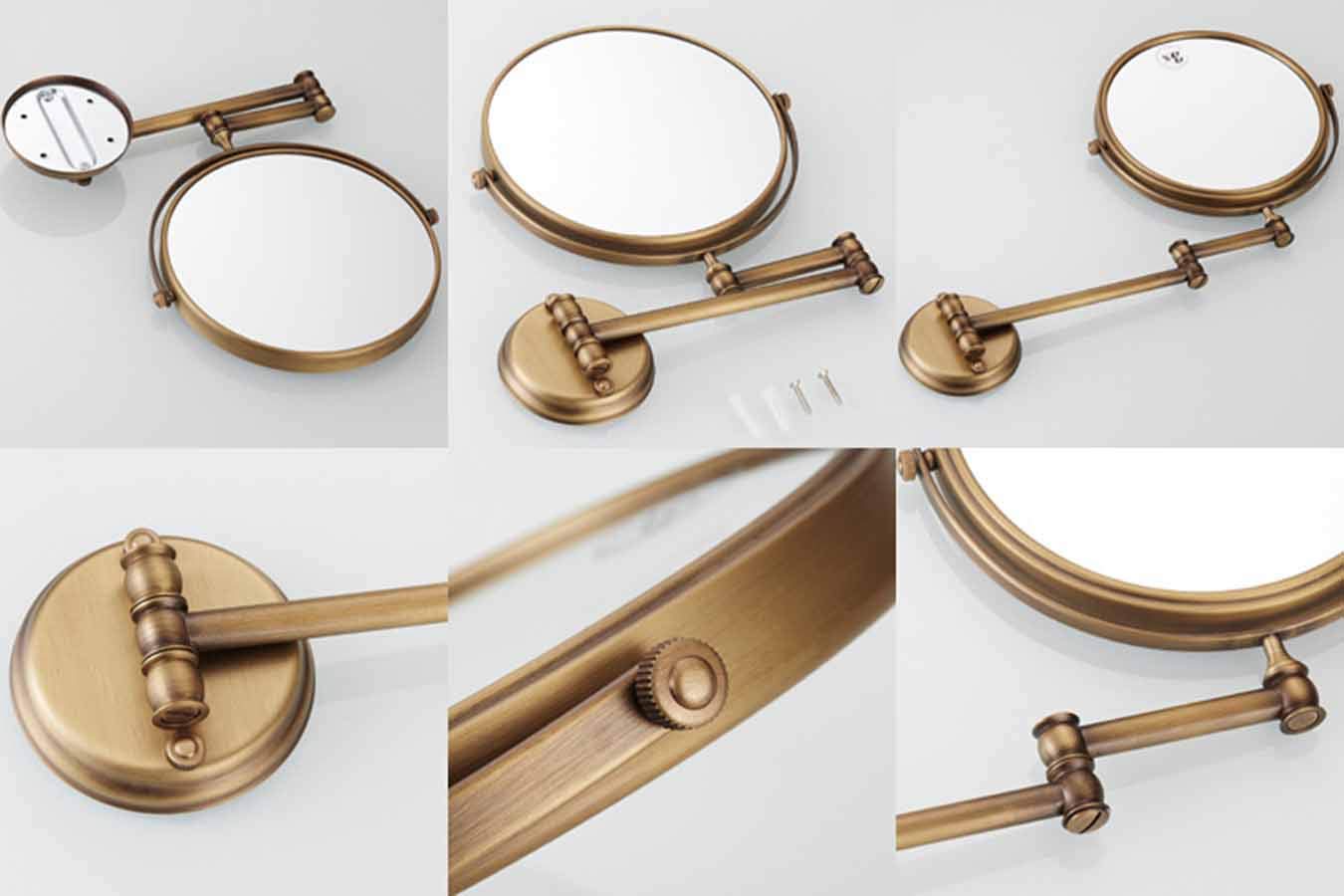 KARAOT Wall-Mounted Makeup Mirror, Shaving Mirror 3X Magnification, Normal Double-Sided Round Bathroom Vanity Mirror Swivel, Extendable and Folding, 360° Free Rotation, for Shaving, Makeup