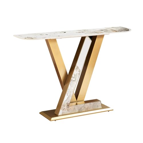 FRITHJILL 47.2" Modern Console Table with Metal Frame, Adjustable Foot Pads, and Sintered Stone Top for Entryway, Hallway, Living Room, and Office, Gold