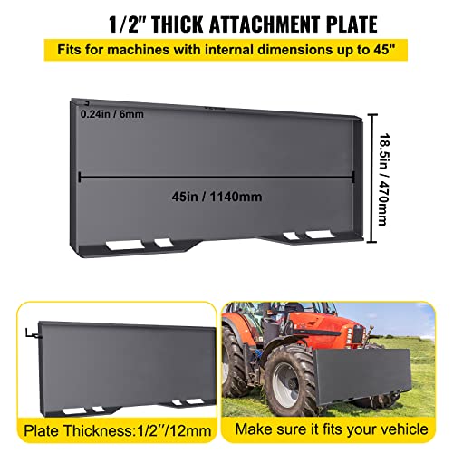 VEVOR 1/2" Skid Steer Attachment, Universal Quick Attach Mount Plate Compatible with Buckets, Plows, Forks and Tractors, Black