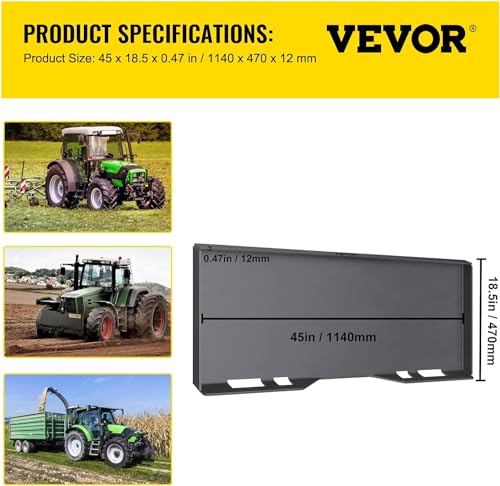 VEVOR 1/2" Skid Steer Attachment, Universal Quick Attach Mount Plate Compatible with Buckets, Plows, Forks and Tractors, Black