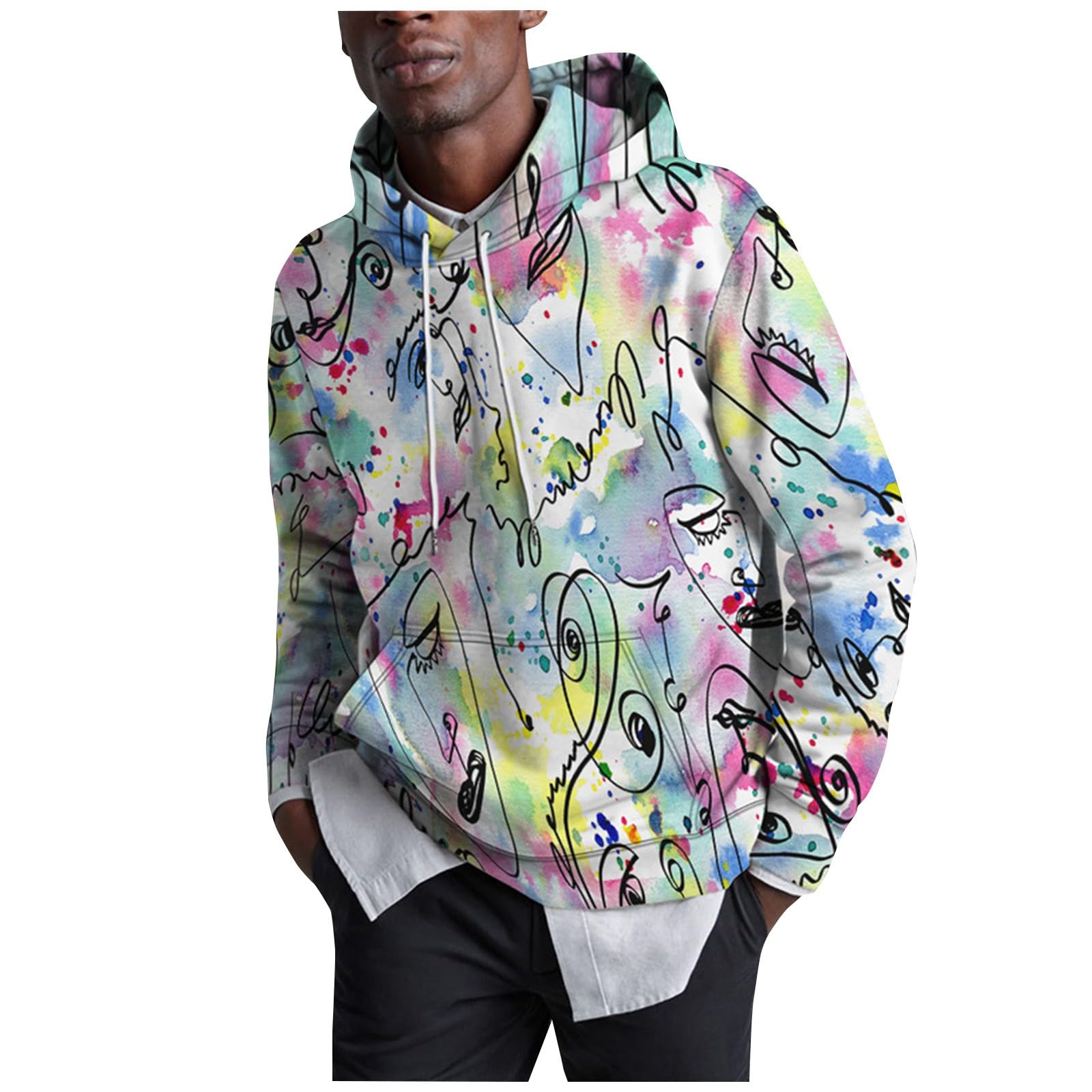 Graphic Hoodies Men Letter Printed Tie Dye Gradient Fleece Mens Sweatshirt Thick Funny Hunting Pullover Hoodie Design Light Weight Winter Hooded 01 White 4Xl
