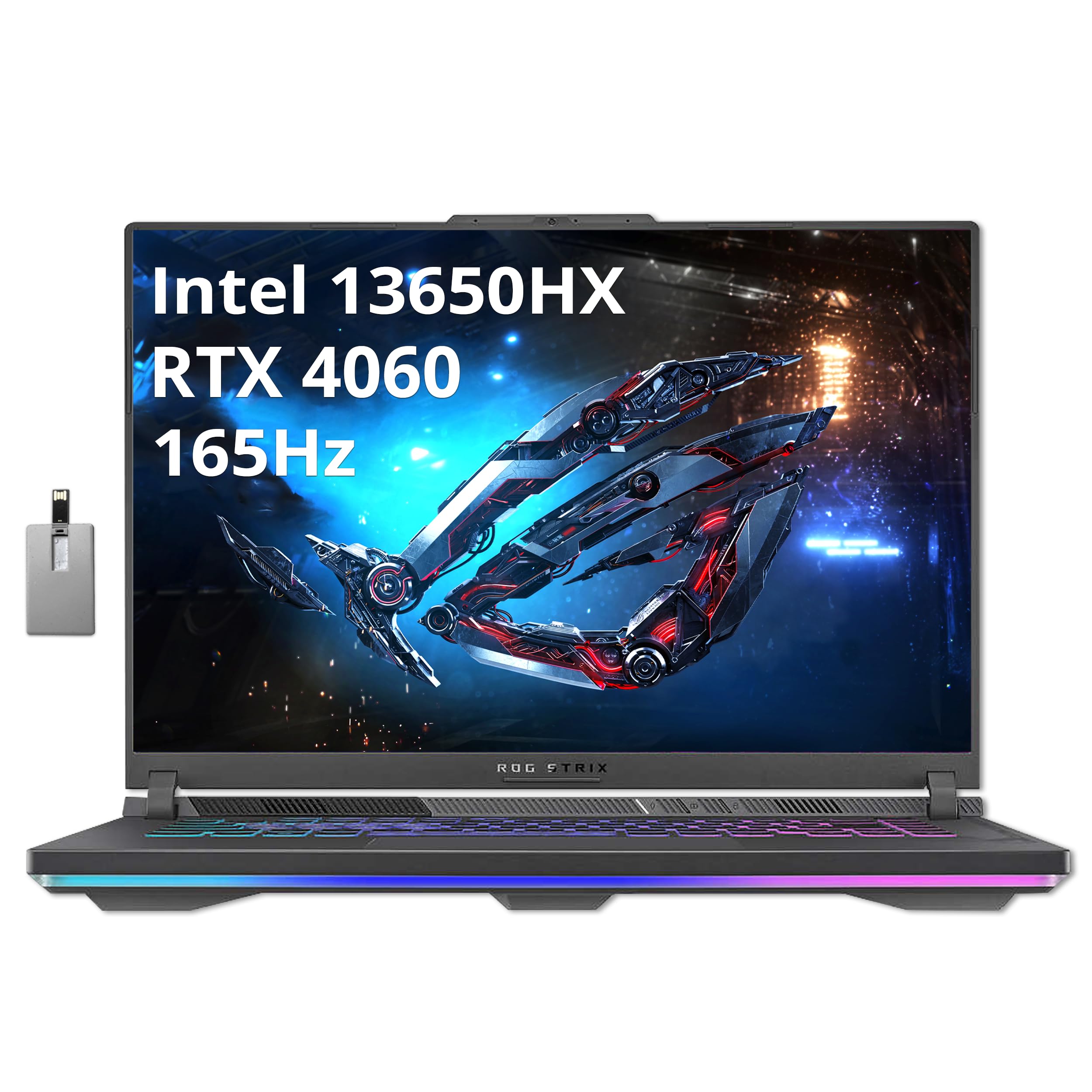 asus ROG Strix G16 16'' WUXGA 165Hz Gaming Laptop, Intel Core i7-13650HX, NVIDIA GeForce RTX 4060, 64GB DDR5 RAM, 4TB SSD, RGB 4zone Backlit Keyboard, Win 11Pro, Gray, 32GB Hotface USB Card