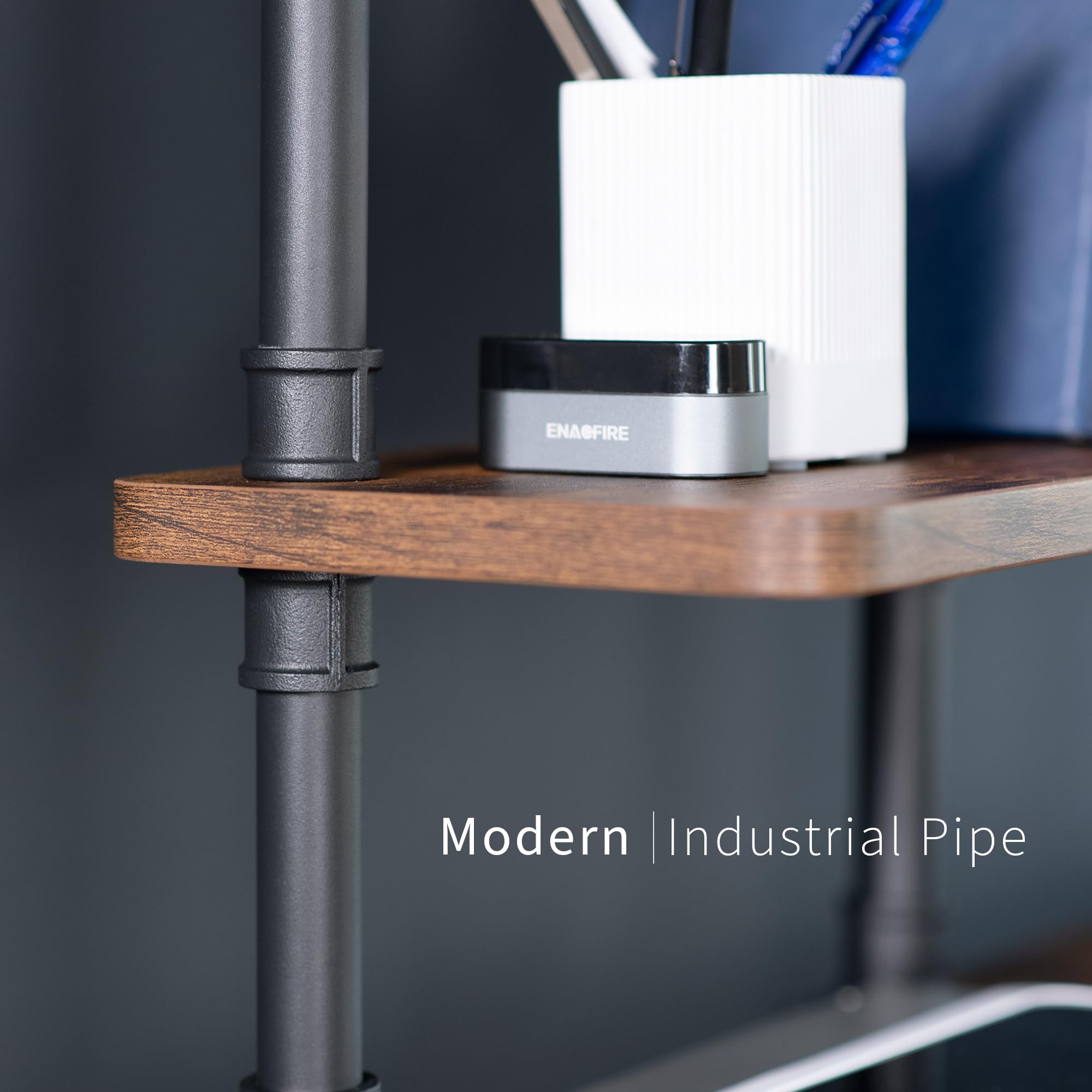 VIVO Clamp-on Premium 16 inch Industrial Pipe 2-Tier Tabletop Shelving, Heavy Duty Desk Extension Organizer, Modern Desktop Display Shelf, Rustic Vintage Brown Shelves, DESK-SHELF16-2N