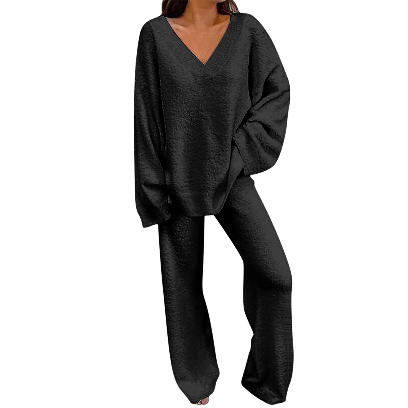 Aitaliwer 2 Piece Sweatsuits For Women With Long Jacket, Sweatpant And Sweatshirt Set Two Jogger Outfits Sleeve Athletic Suit Fashion Sports Black,Small