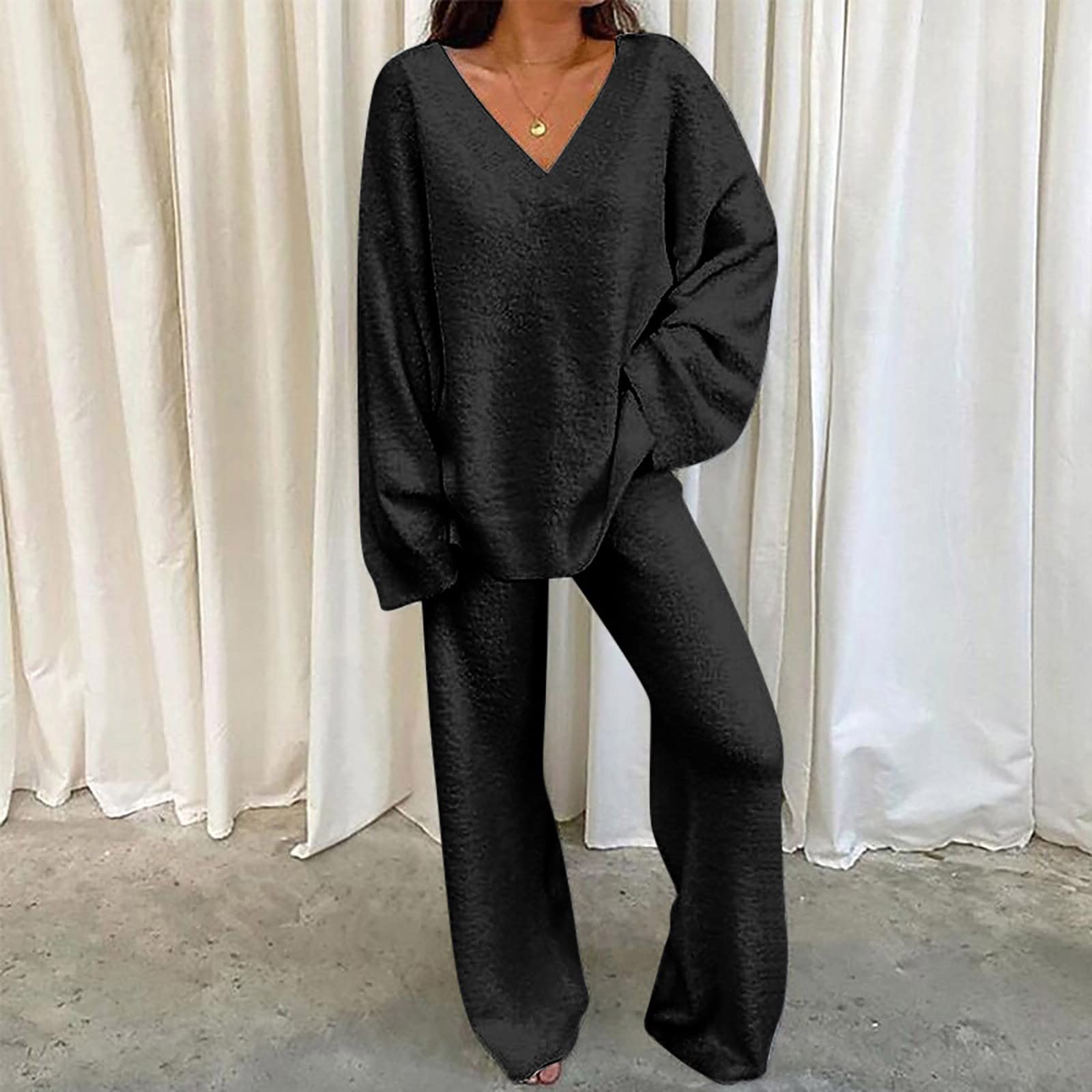 Aitaliwer 2 Piece Sweatsuits For Women With Long Jacket, Sweatpant And Sweatshirt Set Two Jogger Outfits Sleeve Athletic Suit Fashion Sports Black,Small