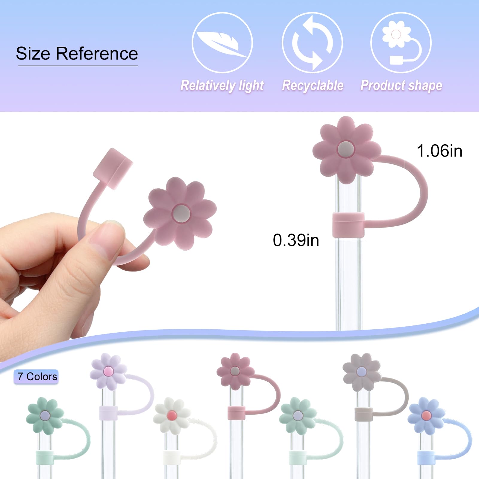 Velaco 7Pcs 0.4in/10mm Diameter Silicone Straw Covers Cap Compatible with Stanley 20 30&40 Oz Cup, Straw Toppers for Stanley 40 Oz Tumbler with Handle, Dust-Proof Straw Caps for Water Bottle