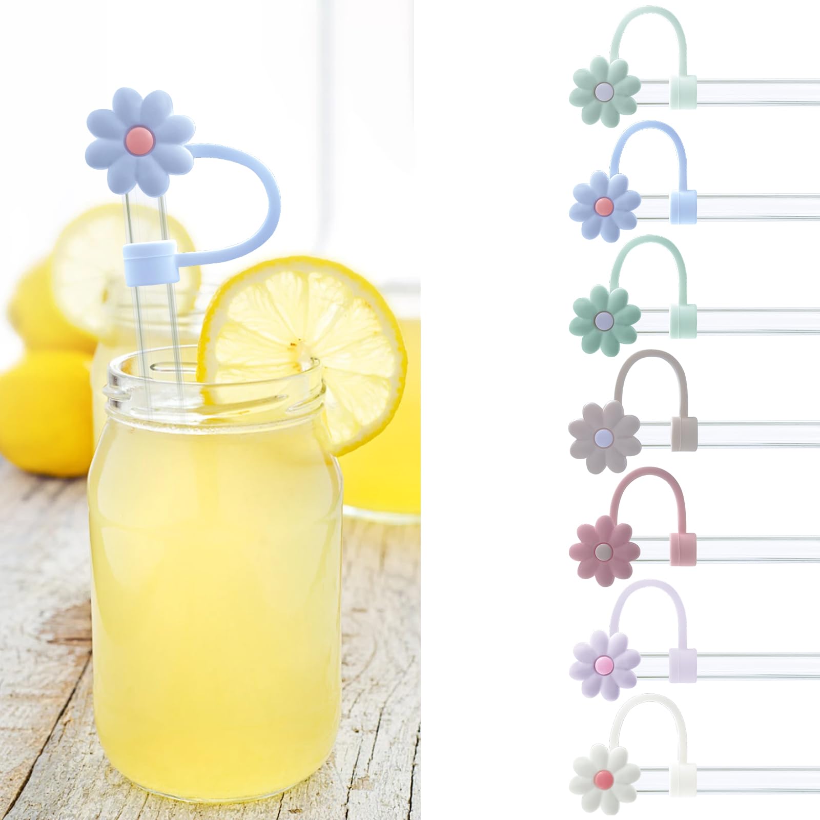 Velaco 7Pcs 0.4in/10mm Diameter Silicone Straw Covers Cap Compatible with Stanley 20 30&40 Oz Cup, Straw Toppers for Stanley 40 Oz Tumbler with Handle, Dust-Proof Straw Caps for Water Bottle