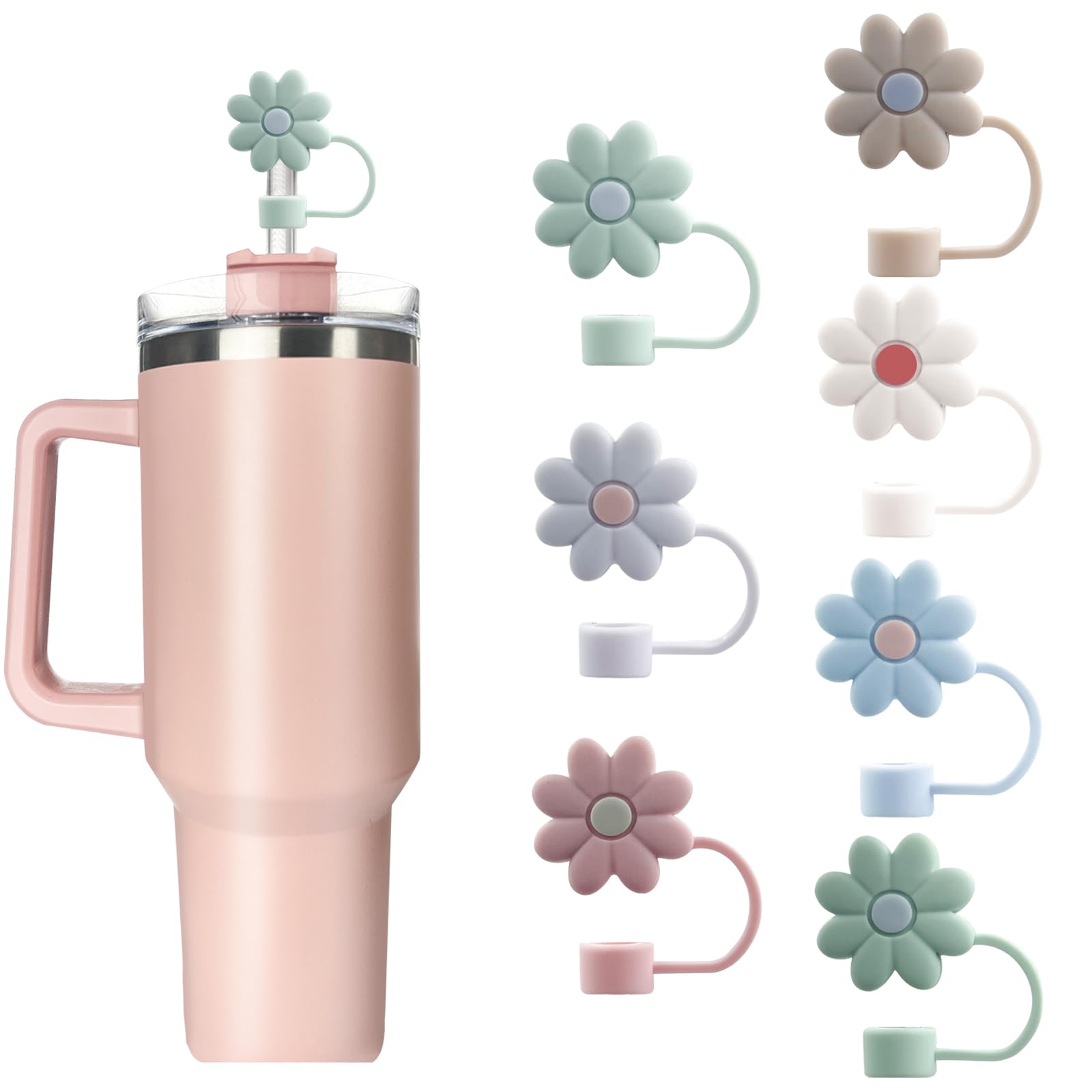 Velaco 7Pcs 0.4in/10mm Diameter Silicone Straw Covers Cap Compatible with Stanley 20 30&40 Oz Cup, Straw Toppers for Stanley 40 Oz Tumbler with Handle, Dust-Proof Straw Caps for Water Bottle