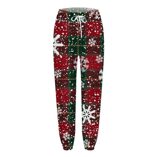Sweatpants Womens,Snowflake Print High Waisted Sweatpants for Women Christmas Print Drawstring Workout Active Joggers Snowman Print Plus Size Baggy Sweatpants Red XL