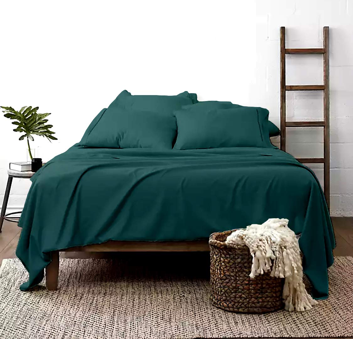 MGPS 100% Real Certified Organic Cotton Bedsheet Set, Full Size 6 Piece 1000 Thread Count Sheets Sets, [1 Fitted + 1 Flat + 4 Pillowcases], Extra 24" Deep Pocket - Teal Blue