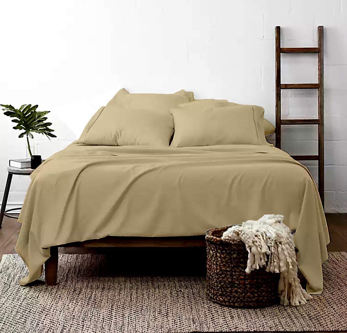 MGPS 100% Real Certified Organic Cotton Bedsheet Set, Full Size 6 Piece 1000 Thread Count Sheets Sets, [1 Fitted + 1 Flat + 4 Pillowcases], Fits Mattress Upto 18" Deep Pocket - Taupe