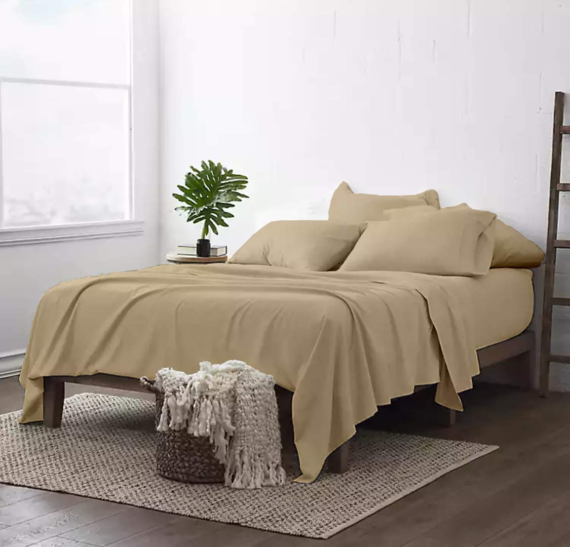 MGPS 100% Real Certified Organic Cotton Bedsheet Set, Full Size 6 Piece 1000 Thread Count Sheets Sets, [1 Fitted + 1 Flat + 4 Pillowcases], Fits Mattress Upto 18" Deep Pocket - Taupe