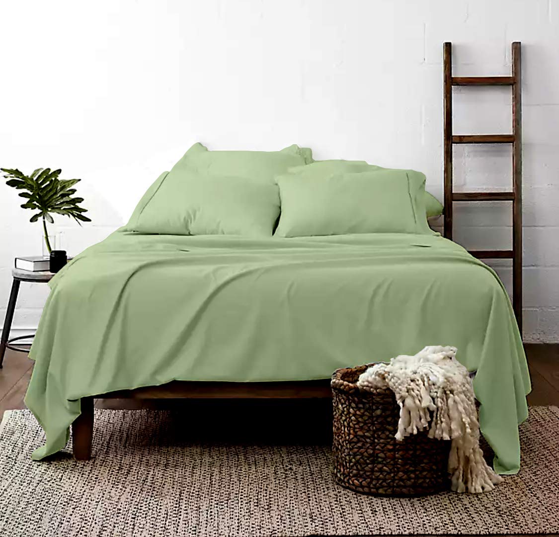 MGPS 100% Real Certified Organic Cotton Bedsheet Set, Full Size 6 Piece 1000 Thread Count Sheets Sets, [1 Fitted + 1 Flat + 4 Pillowcases], Fits Mattress Upto 10" Deep Pocket - Sage