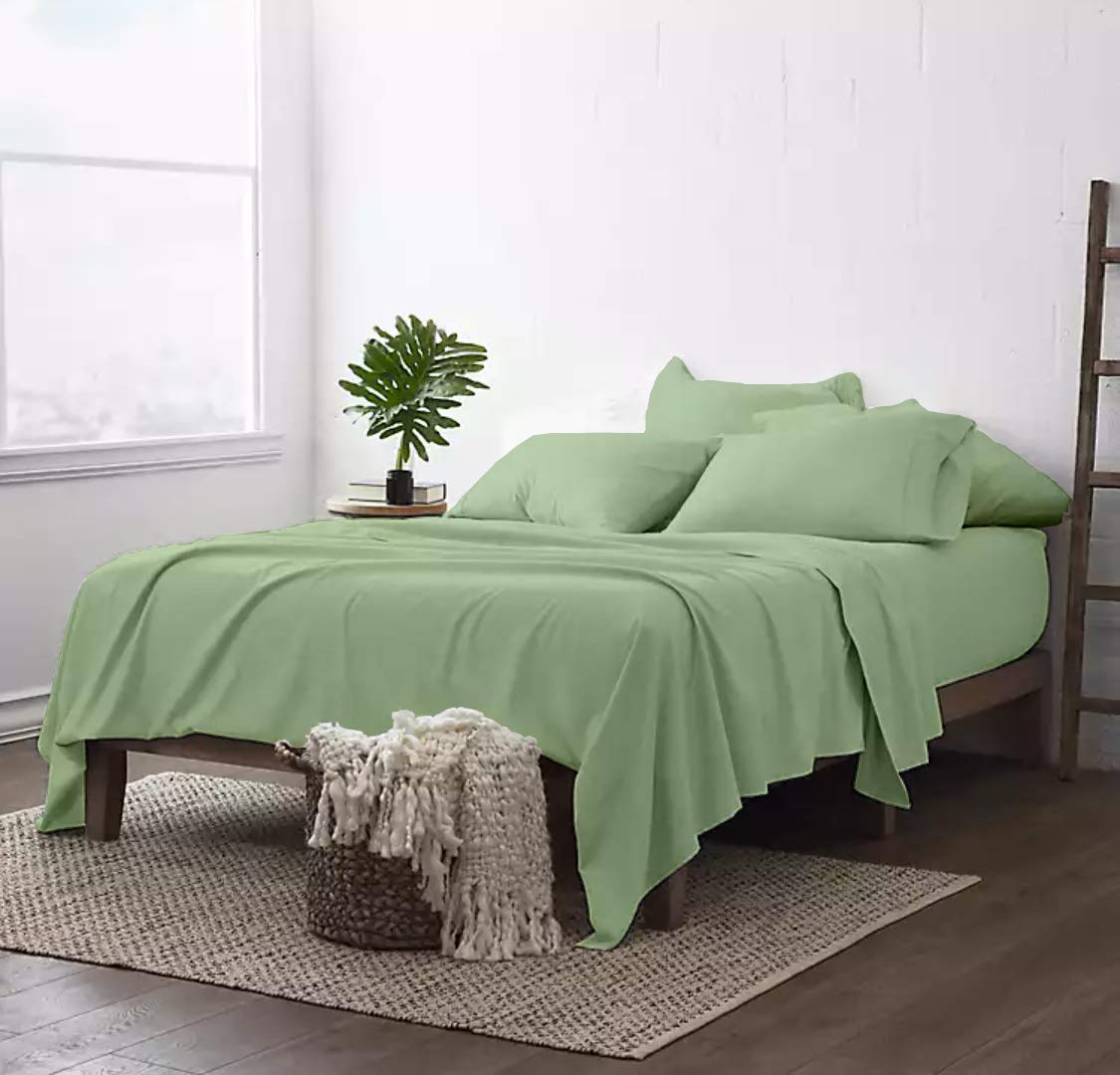 MGPS 100% Real Certified Organic Cotton Bedsheet Set, Full Size 6 Piece 1000 Thread Count Sheets Sets, [1 Fitted + 1 Flat + 4 Pillowcases], Fits Mattress Upto 10" Deep Pocket - Sage