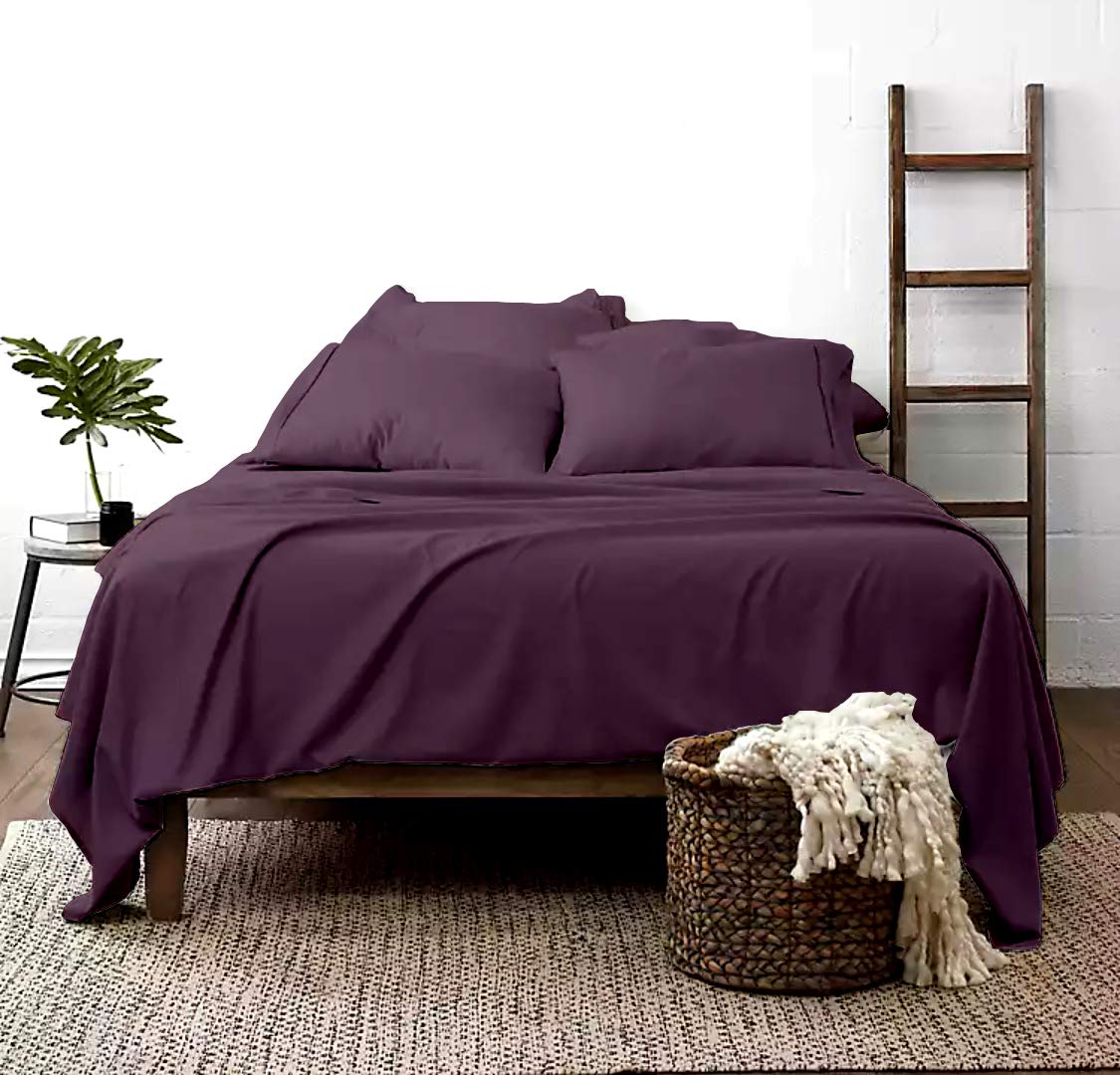 MGPS 100% Real Certified Organic Cotton Bedsheet Set, Full Size 6 Piece 1000 Thread Count Sheets Sets, [1 Fitted + 1 Flat + 4 Pillowcases], Fits Mattress Upto 15" Deep Pocket - Plum