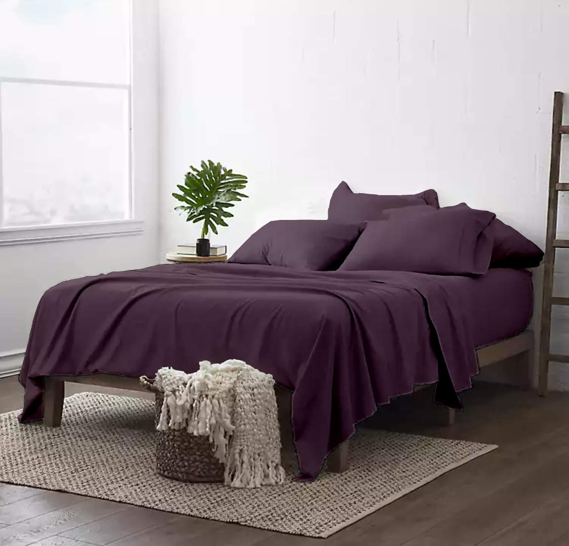 MGPS 100% Real Certified Organic Cotton Bedsheet Set, Full Size 6 Piece 1000 Thread Count Sheets Sets, [1 Fitted + 1 Flat + 4 Pillowcases], Fits Mattress Upto 15" Deep Pocket - Plum