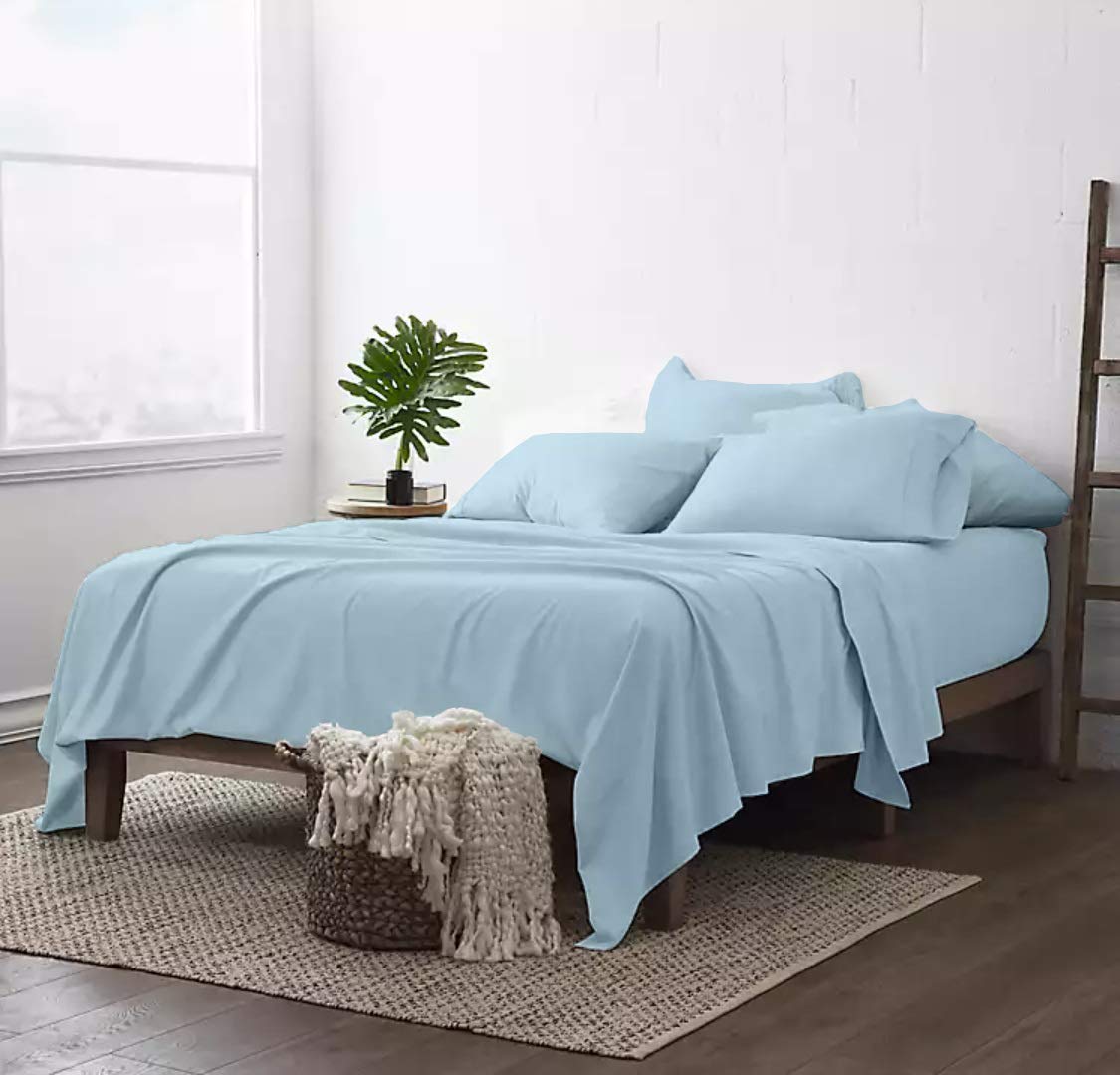 MGPS 100% Real Certified Organic Cotton Bedsheet Set, Full Size 6 Piece 1000 Thread Count Sheets Sets, [1 Fitted + 1 Flat + 4 Pillowcases], Fits Mattress Upto 12" Deep Pocket - Light Blue