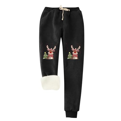 Plus Size Sweatpants,Reindeer Print Womens Sweatpants with Pockets Reindeer Print High Waisted Y2K Sweatpants Christmas Print Drawstring Plus Size Lounge Bottoms Black XL