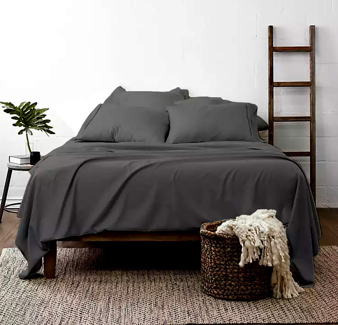 MGPS 100% Real Certified Organic Cotton Bedsheet Set, Full Size 6 Piece 1000 Thread Count Sheets Sets, [1 Fitted + 1 Flat + 4 Pillowcases], Extra 30" Deep Pocket - Dark Grey