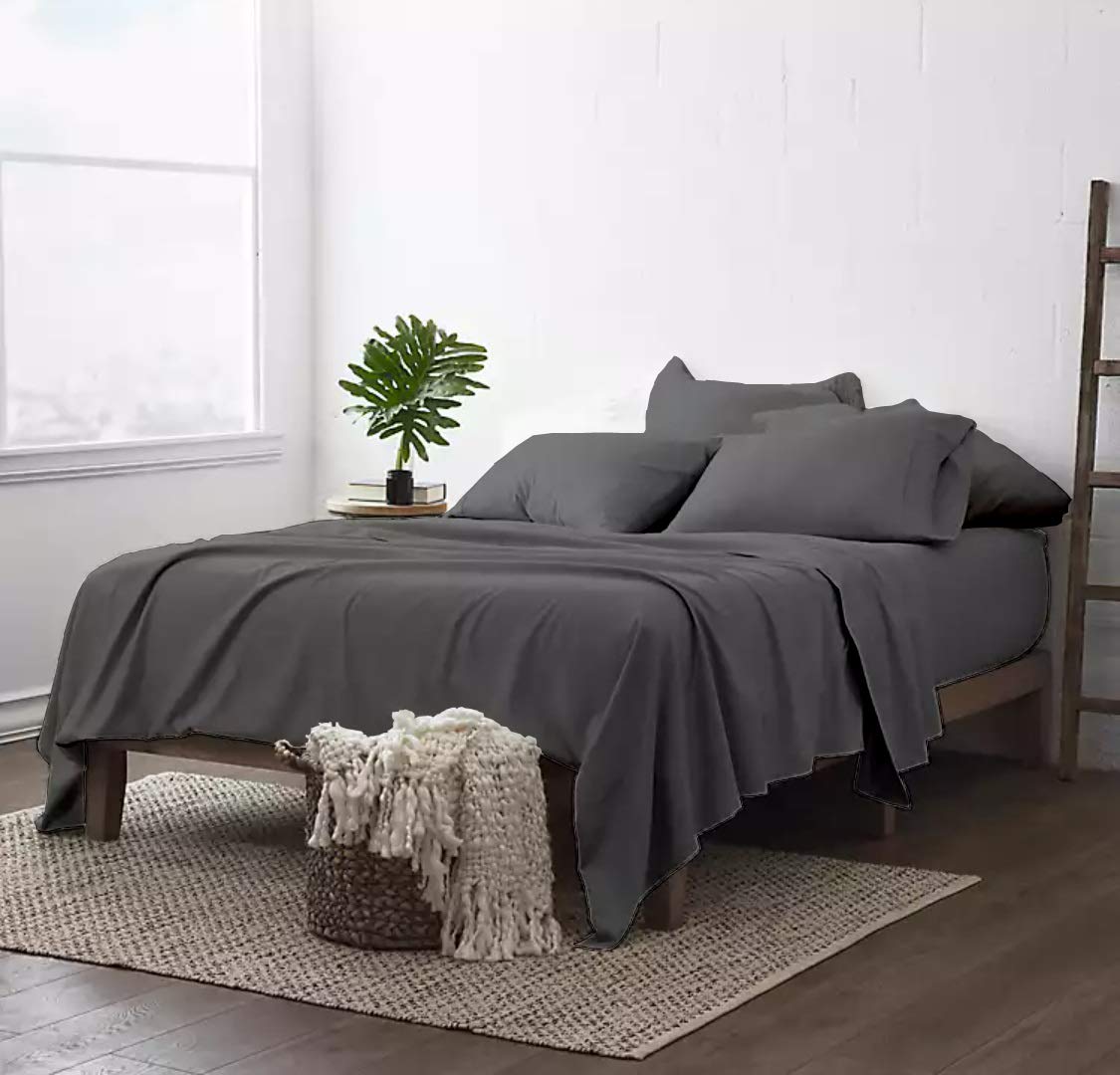 MGPS 100% Real Certified Organic Cotton Bedsheet Set, Full Size 6 Piece 1000 Thread Count Sheets Sets, [1 Fitted + 1 Flat + 4 Pillowcases], Extra 30" Deep Pocket - Dark Grey
