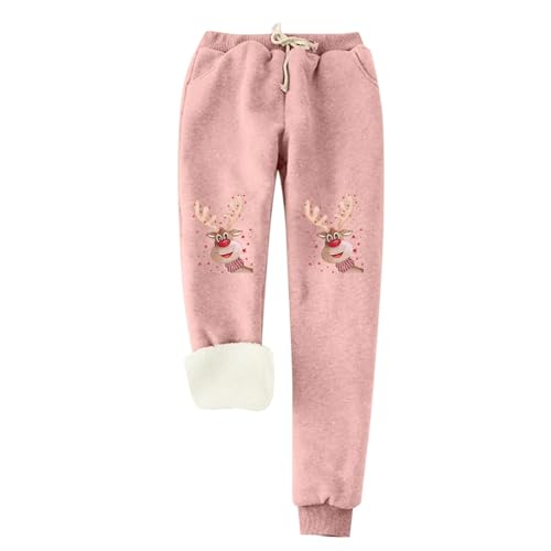 Womens Wide Leg Pants,Buffalo Plaid Print Sweatpants Women Baggy Xmas Print Drawstring Workout Active Joggers Reindeer Print Casual Straight Leg Running Sweatpants Pink XL